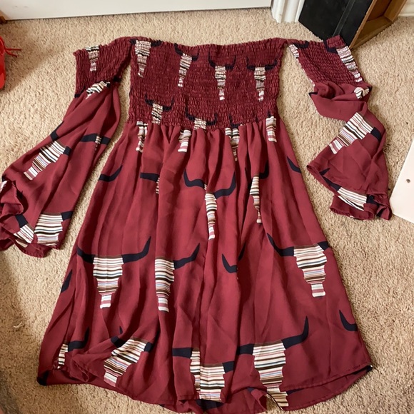 Dresses | Deep Red With Scrape Cow Skull Design | Poshmark
